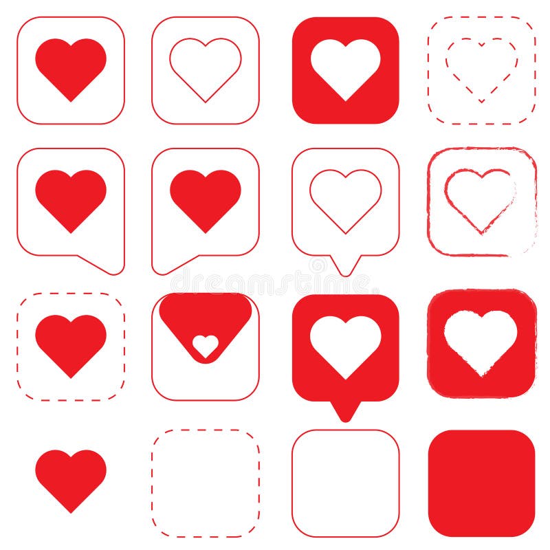 Heart Icon Set , Concept of Love , White Flat Design in Square Stock ...