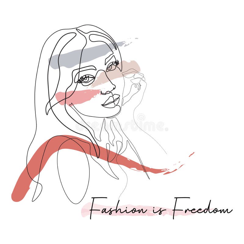 Continuous Line, Drawing of Set Faces and Hairstyle, Fashion Concept ...
