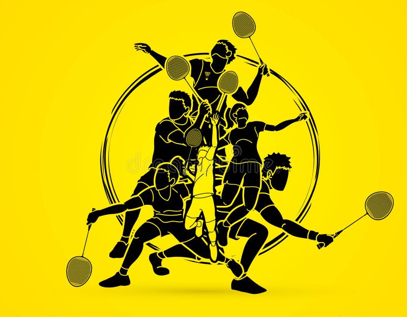 Badminton Players Cartoon Sport Graphic Stock Vector - Illustration of ...