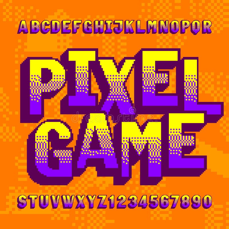 Pixel Game Alphabet Font. Colorful Digital Letters and Numbers on Pixel ...