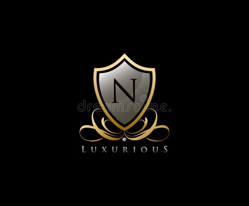 Classy Gold Shield Letter N Logo Icon. Stock Illustration ...