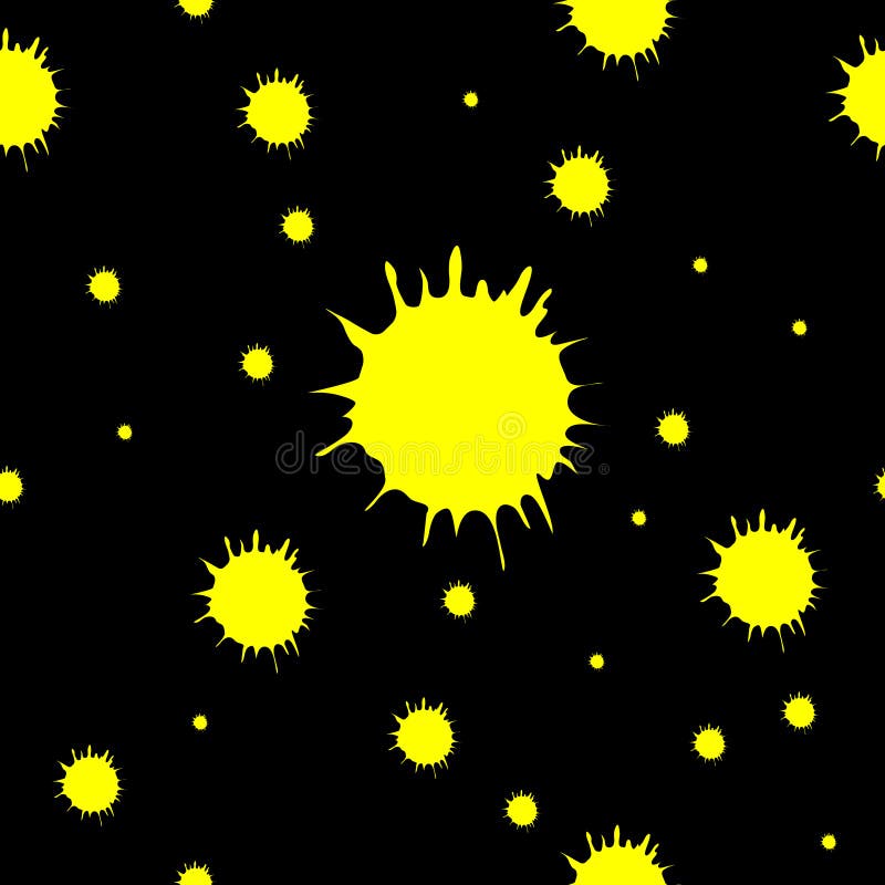 Ink Splash Pattern. Yellow Ink Splatter on Black Background, Vector ...