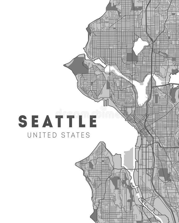 City Map Seattle, Monochrome Detailed Plan, Vector Illustration ...