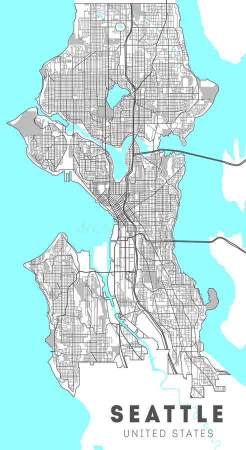 Seattle, Washington. Downtown Vector Map. City Name on a Separate Layer ...