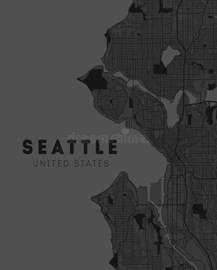 Seattle, Washington. Downtown Vector Map. City Name on a Separate Layer ...