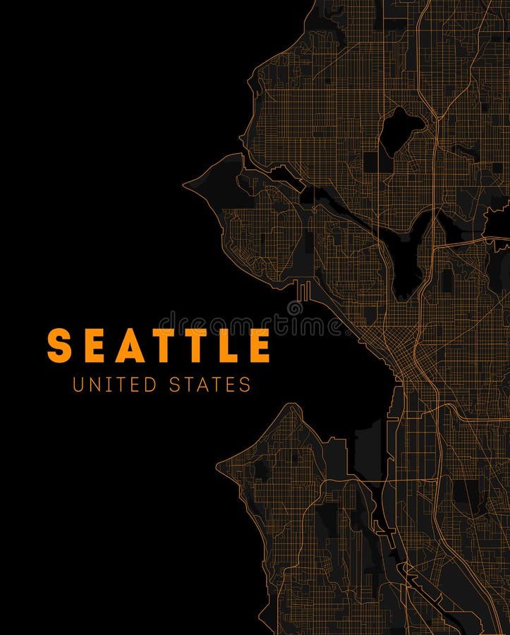 Seattle, Washington. Downtown Vector Map. City Name on a Separate Layer ...