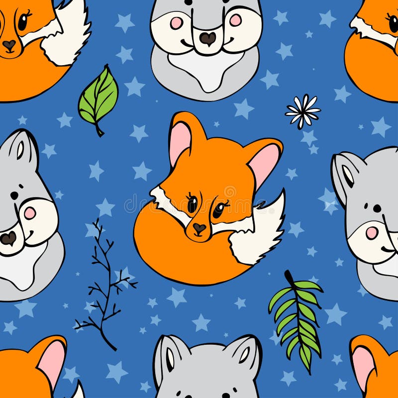 Seamless Pattern with Cute Animals Stock Vector - Illustration of ...