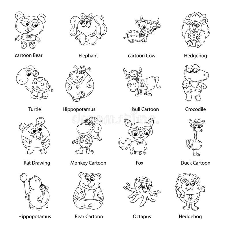 Animals Cartoons Hand Drawn Vectors Stock Vector - Illustration of ...