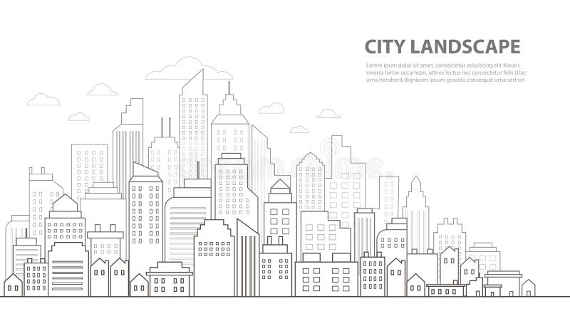 Modern City Skyline Drawing Line Backgrounds Vector Illustration Stock ...