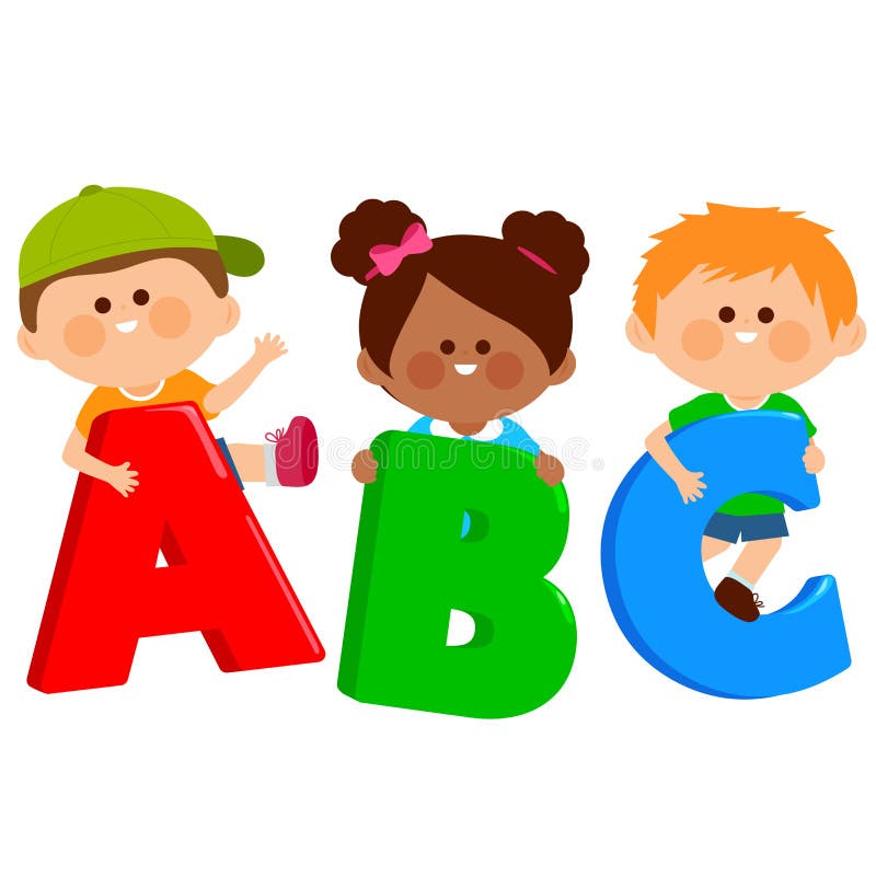 Children Holding Colorful Letters. Boys and Girls Students and Letters ...