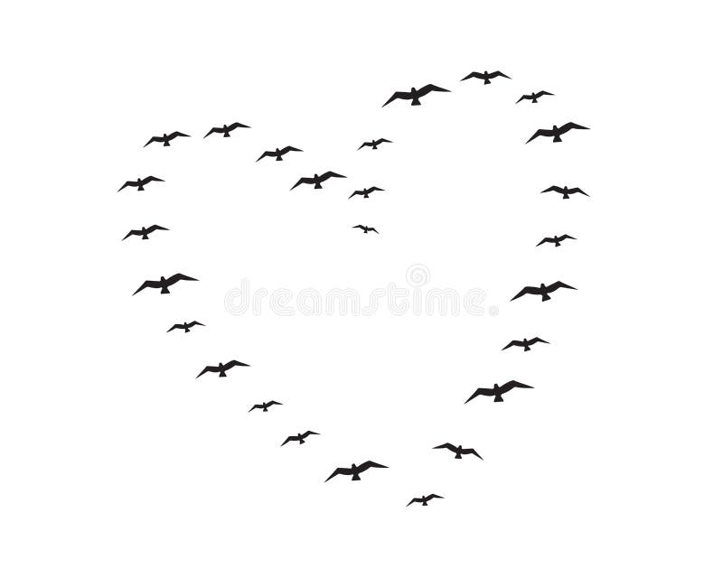 Flying Birds Silhouettes in Shape of a Heart, Vector. Flying Birds ...