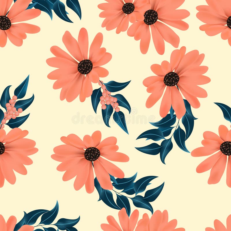Beautiful Orange Daisy Flower Seamless Pattern Stock Illustration ...