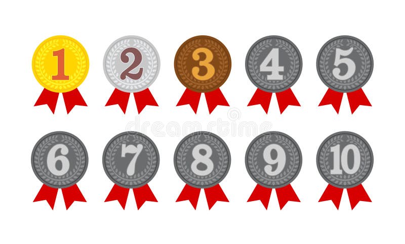 Ranking Medal Icon Flat Illustration Set / from 1st Place To 10th Place ...