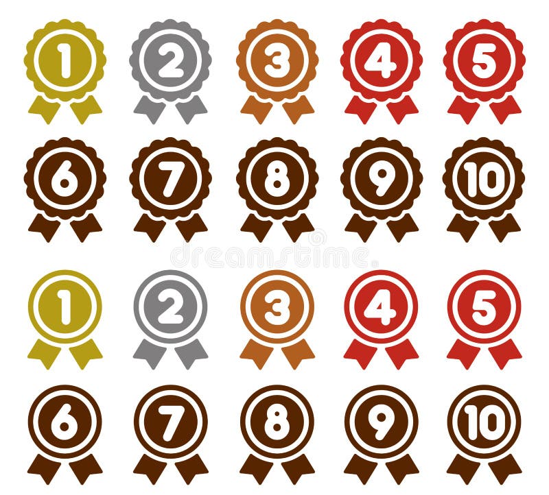 Ranking Medal Icon Flat Illustration Set / from 1st Place To 10th Place ...