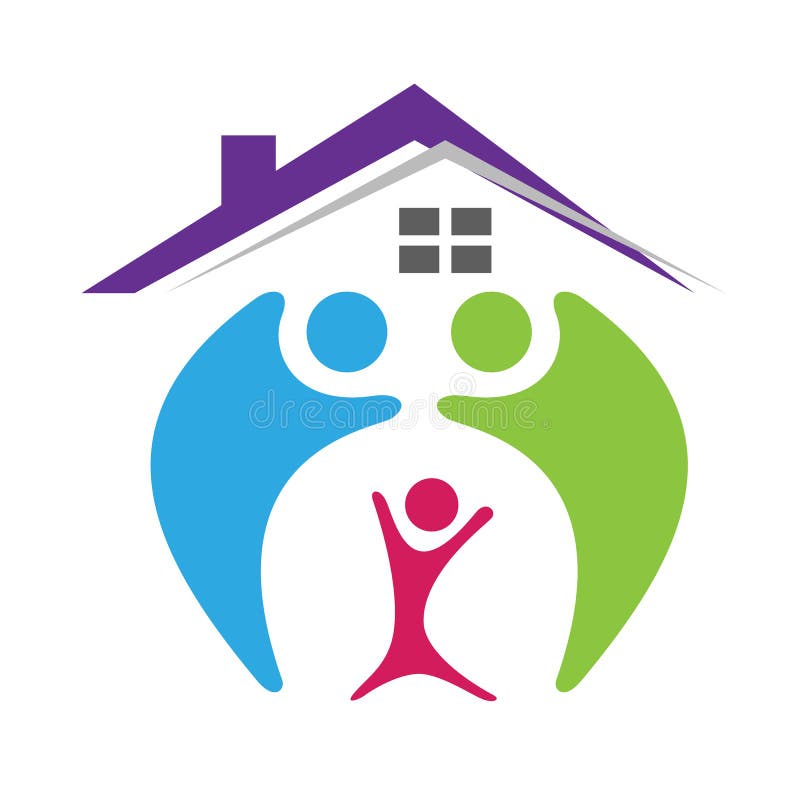 Happy Family in Heart Hands Union Logo Green Leaf Parent Kids Love ...