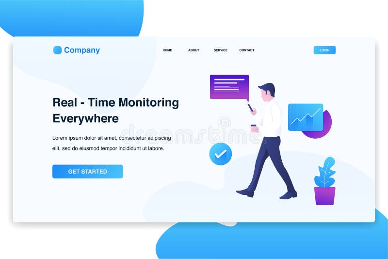 Illustration of Man Looking and Holding Mobile Phone, Monitoring the ...