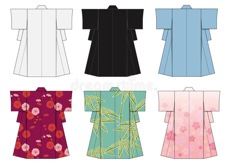 Japanese Kimono Template Illustration Set Stock Vector - Illustration ...