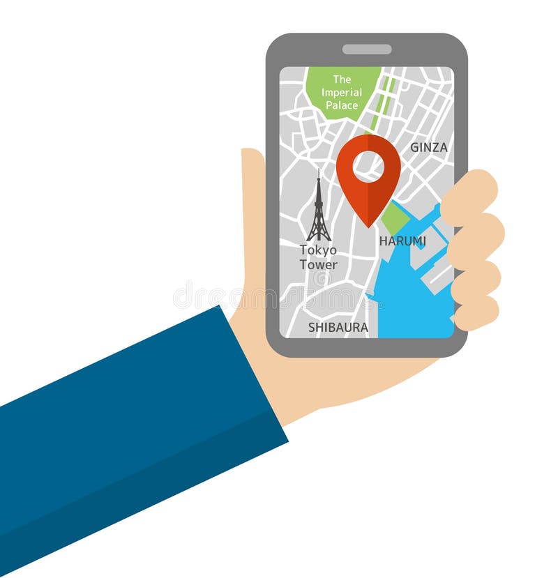 Hand Holding Smartphone / Map Application Stock Vector - Illustration ...