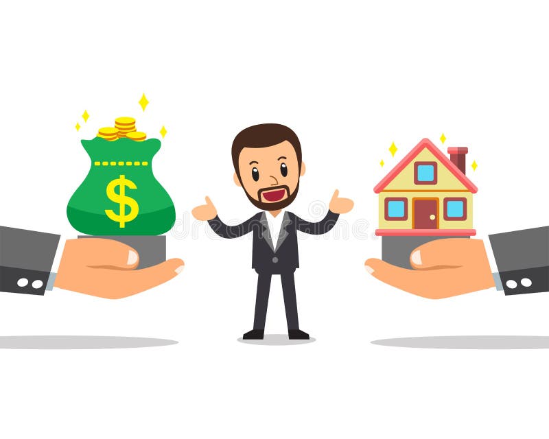 Cartoon Business Concept Businessman with House and Money Stock Vector ...