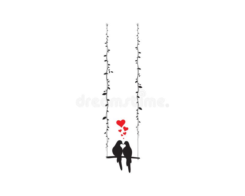 Birds Couple Silhouette Vector, Birds on Swing on Branch, Wall Decals ...
