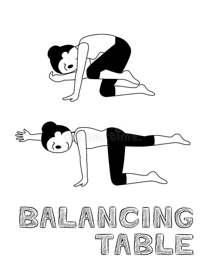 Yoga Balancing Table Cartoon Vector Illustration Black and White Stock ...