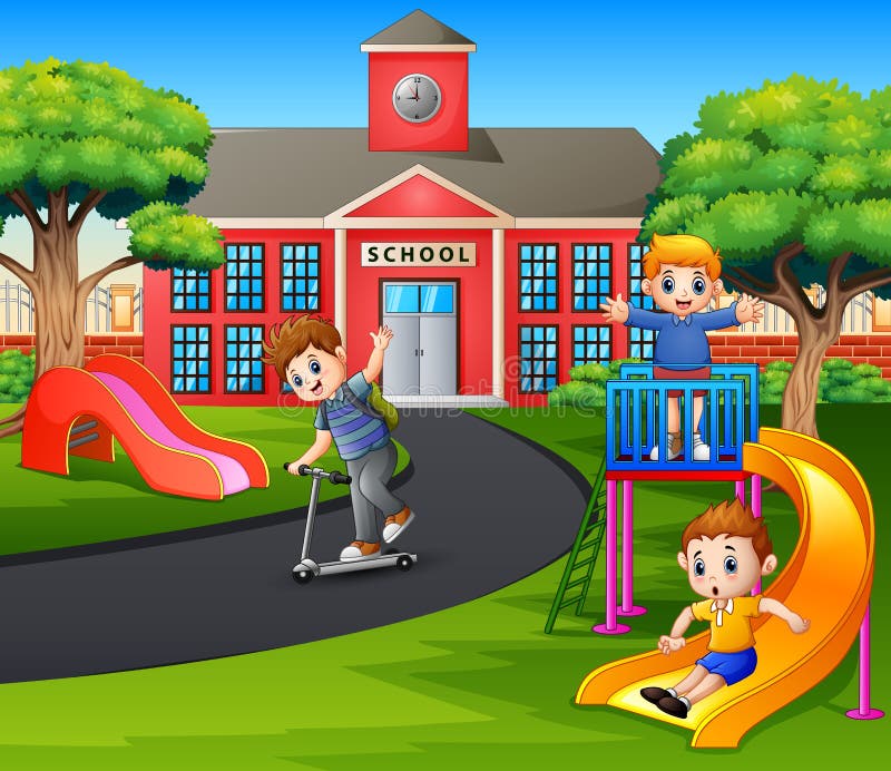 Happy Boys Playing in the Playground after School Stock Vector ...