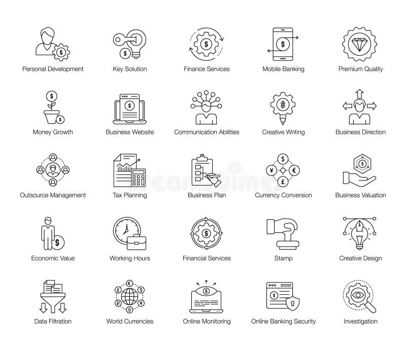 Financial Services Line Icons Pack Stock Vector - Illustration of ...