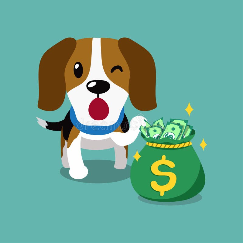 Vector Cartoon Character Cute Beagle Dog with Money Bag Stock Vector ...