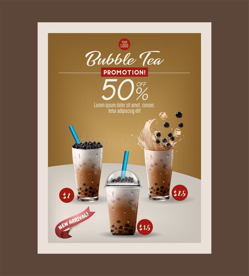 Bubble Milk Tea Ads with Delicious Tapioca and Pearl Pouring into . 3d ...