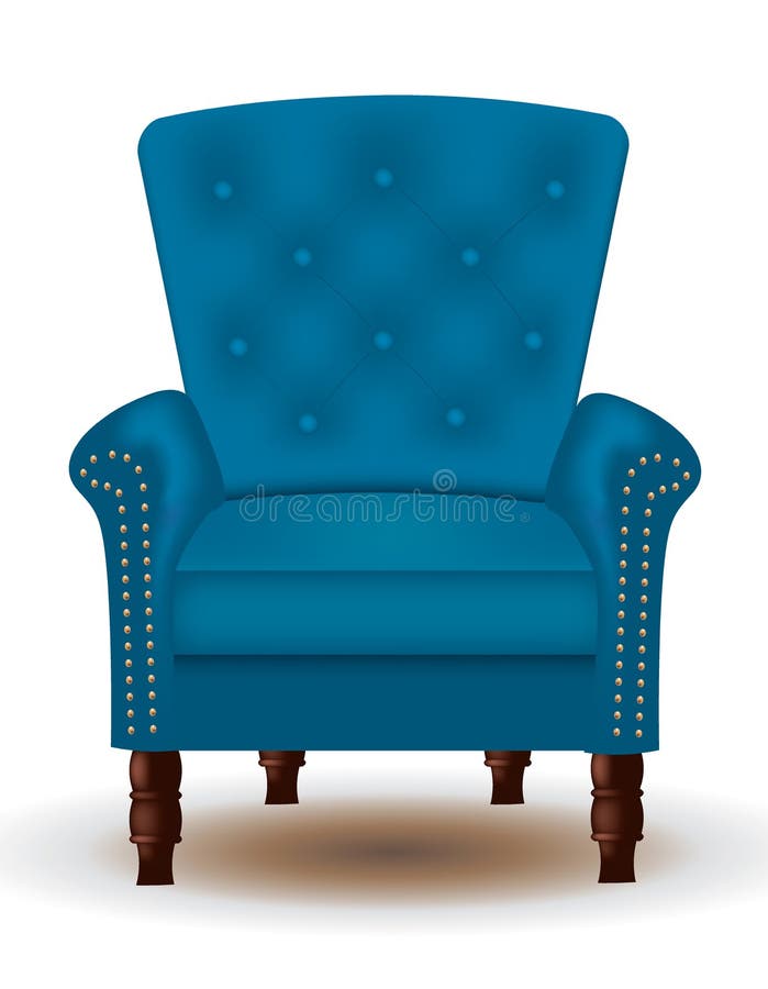 Blue Elegant Quilted Chair with Wooden Legs Stock Vector - Illustration ...