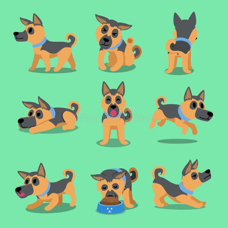 Cartoon Character German Shepherd Dog Poses Stock Vector - Illustration ...