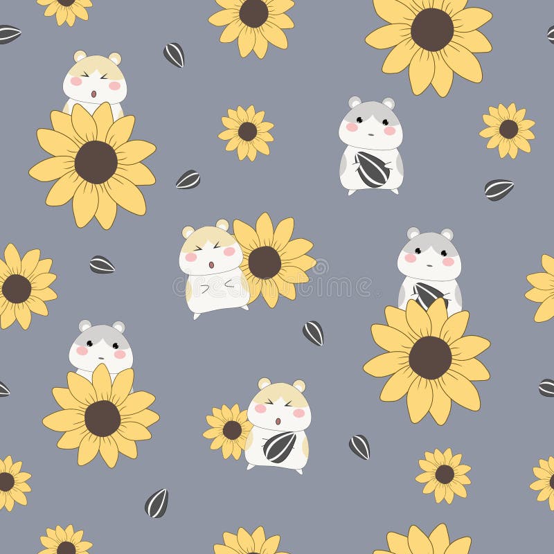 Cute Hamster with Sunflower Seeds Vector Repeat Seamless Pattern with ...