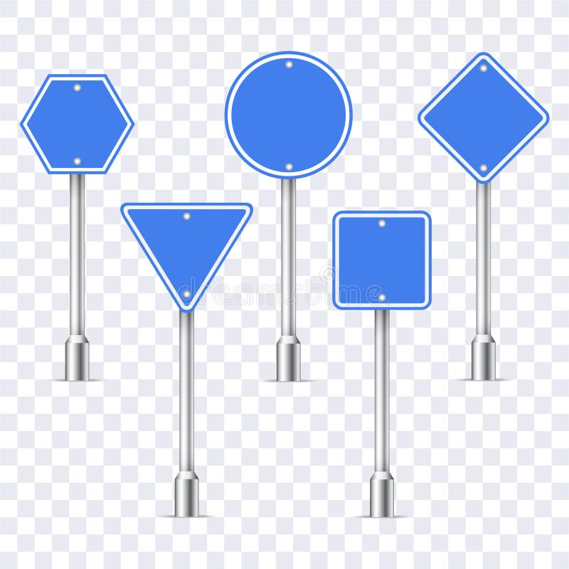 Blue Traffic Empty Signs. Street Sign Road Board Isolated Set. Stock ...