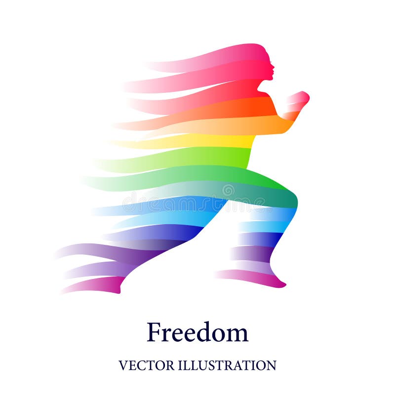 Freedom Concept with Running Woman Consisted of Rainbow Ribbons in the ...