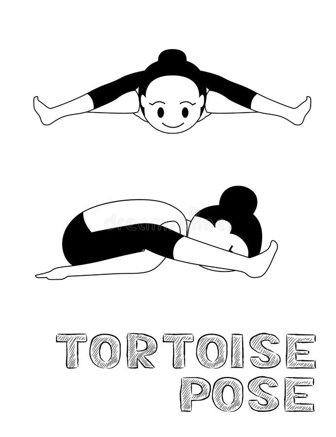 Yoga Tortoise Pose Cartoon Vector Illustration Black and White Stock ...