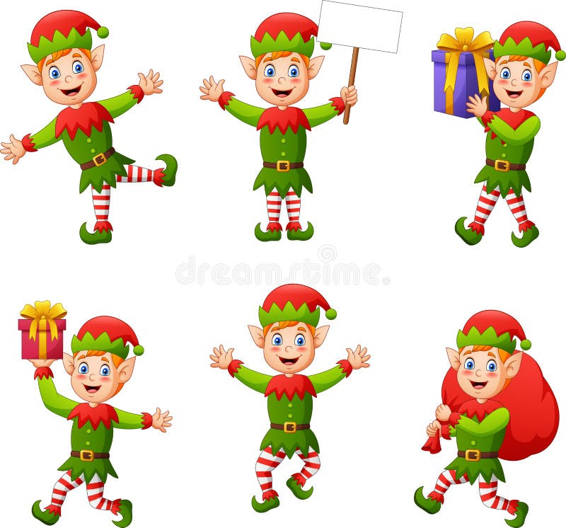 Set of Elves Kids Cartoon Character Isolated on White Background Stock ...