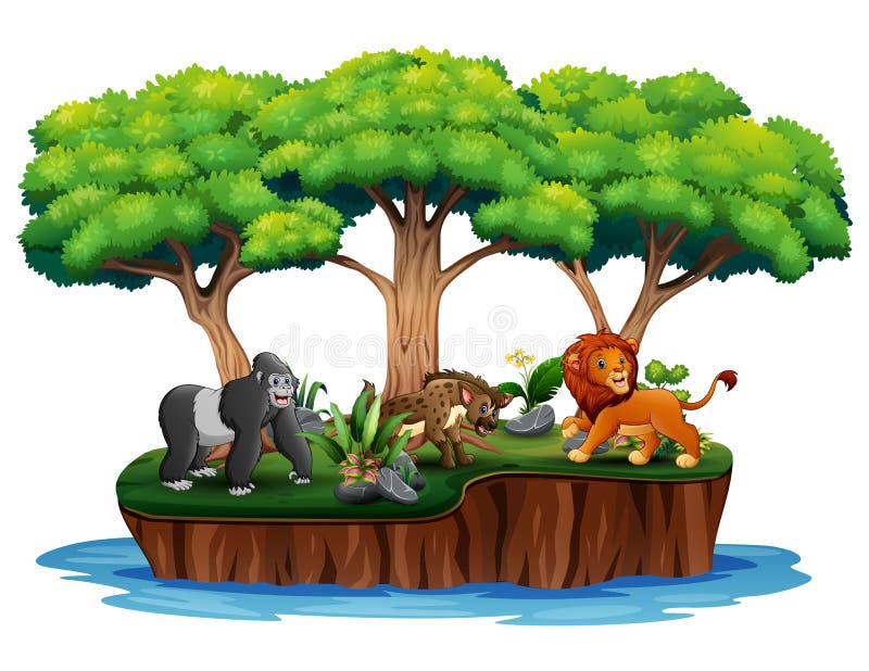 Cartoon Nature Island with Wild Animals Stock Vector - Illustration of ...