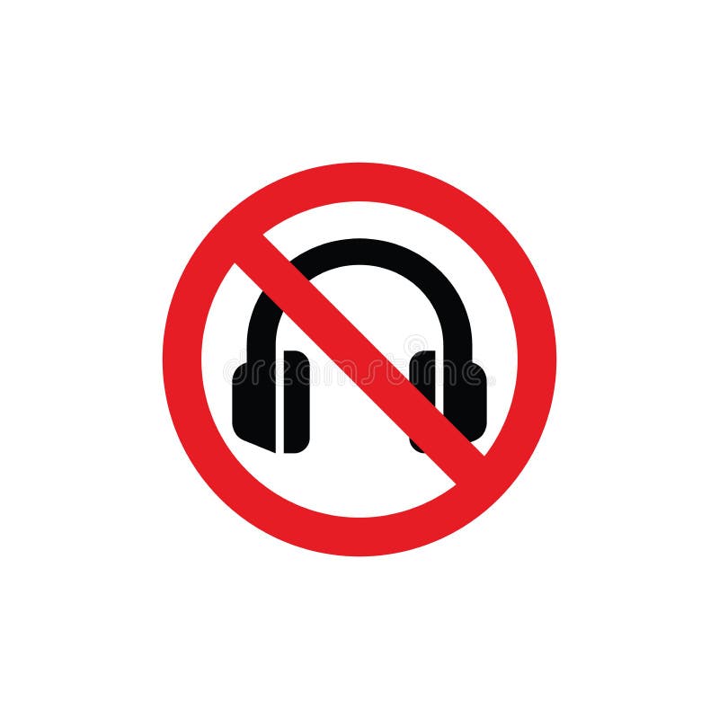 No Headphones Red Prohibition Vector Sign. Do Not Wear Headphones Stock ...