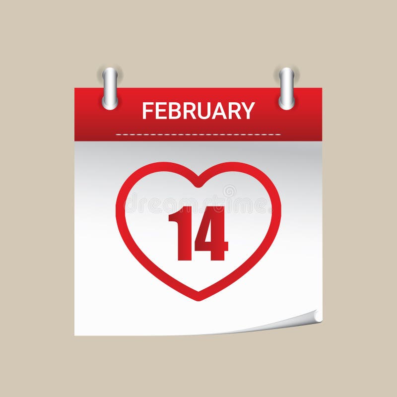 14 February, Valentine`s Day. Calendar with Heart Sticker. Vector ...