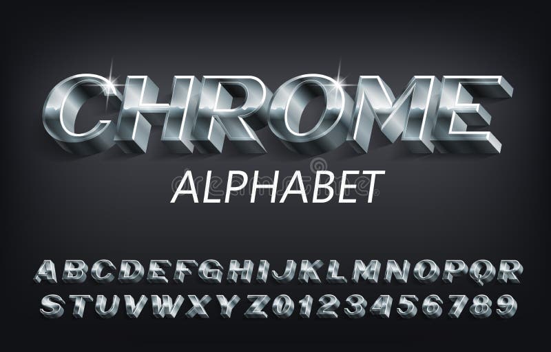 Chrome Alphabet Font. 3D Metallic Letters, Numbers and Symbols with ...
