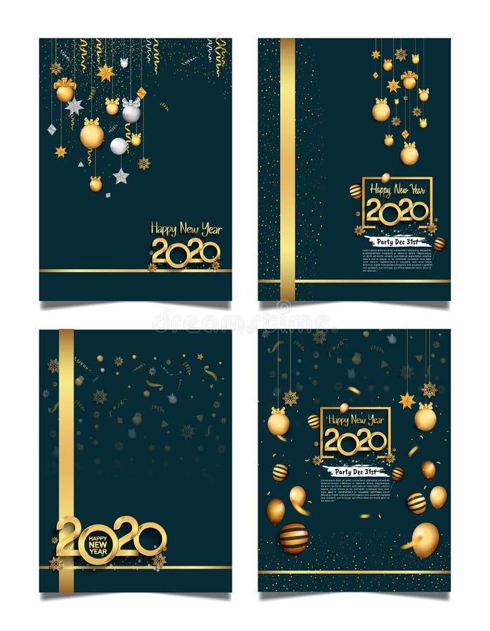 Happy New Year 2020 Template Set with Golden Color and Dark Blue ...