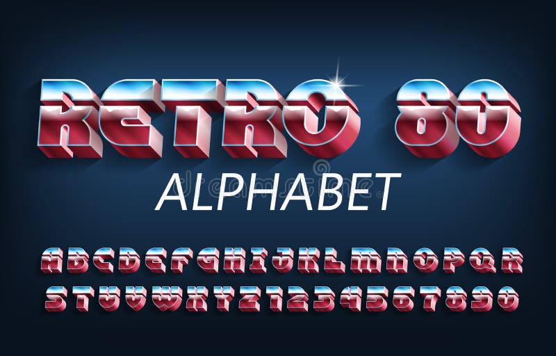 Retro 80 Alphabet Font. 3D Effect Letters and Numbers with Shadow Stock ...