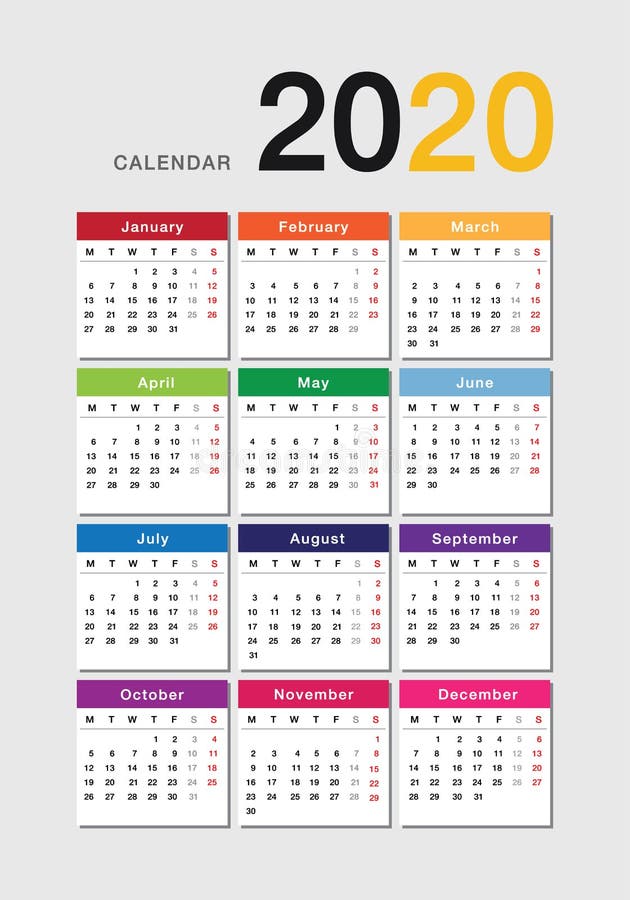 Calendar Year 2020 Vector Design Template, Simple and Clean Design ...