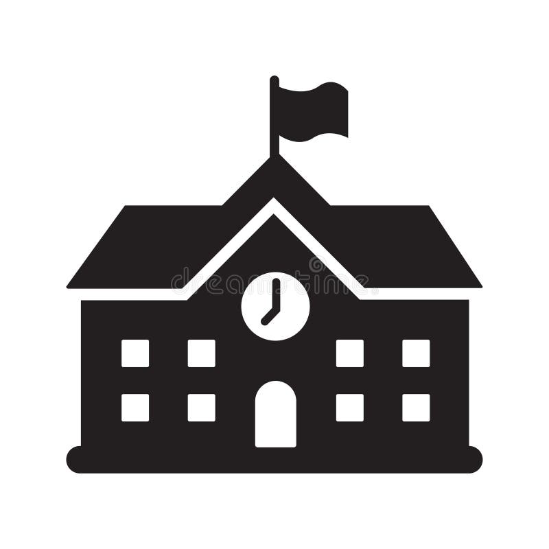 School Building Icon with Flag on the Roof Stock Vector - Illustration ...