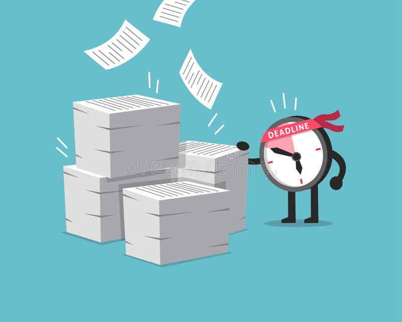 Cartoon Character Deadline Clock Character with a Lot of Paperwork ...
