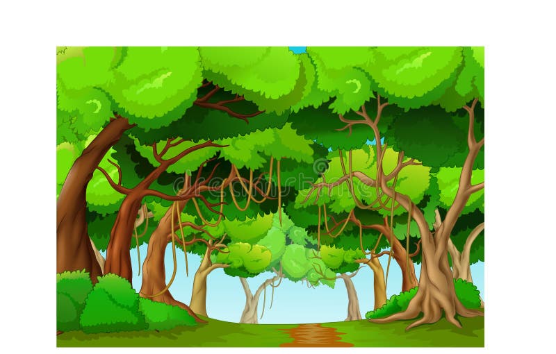 Cool Forest View with Trees Cartoon Stock Illustration - Illustration ...