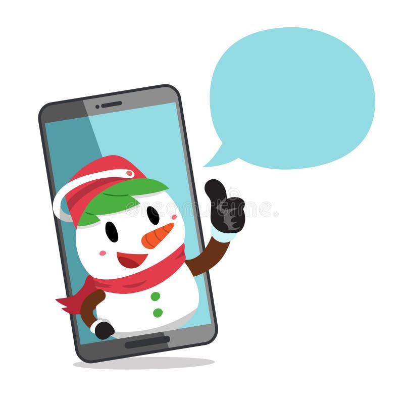 Merry Christmas Vector Cartoon Character Snowman with Smartphone Stock ...