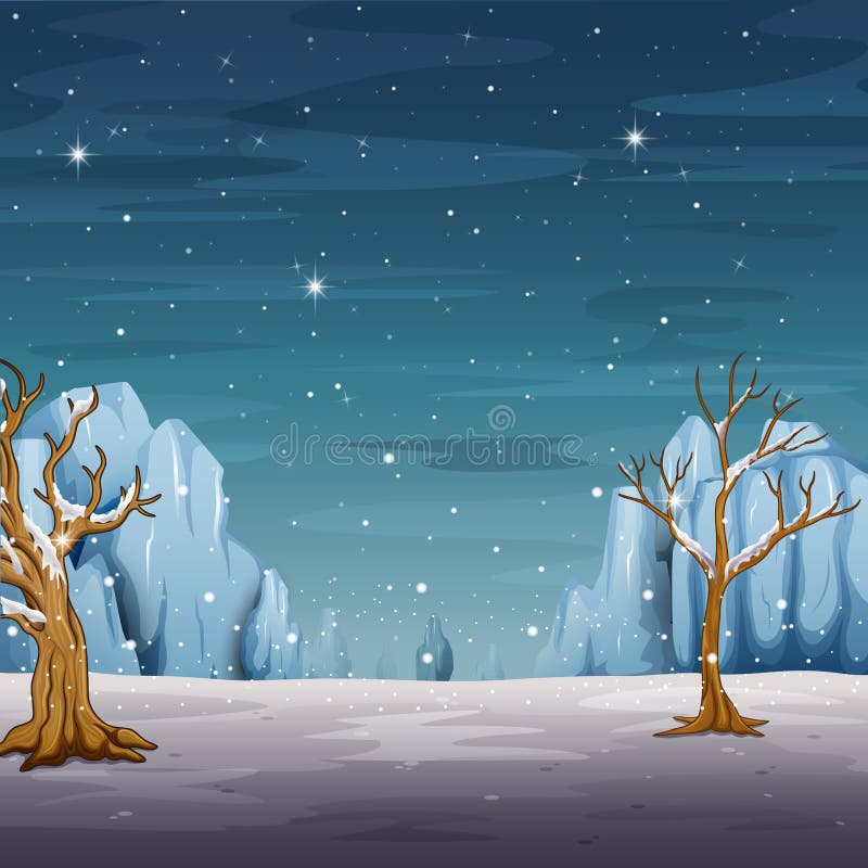 Frozen Landscape with Snow Covered Leafless Trees Stock Vector ...