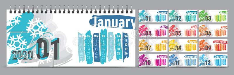 Calendar Template for 2020 Year. Vector and Typographic Planner Diary ...