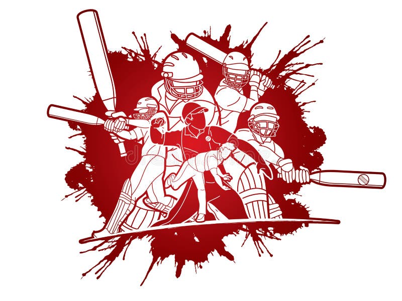 Group of Cricket Players Action Cartoon Sport Graphic Vector. Stock ...